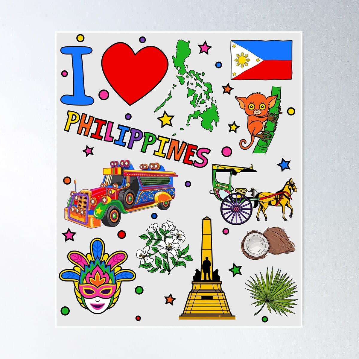I Love Philippines. Hand Drawn Philippine Landmarks, Flag And Map ...