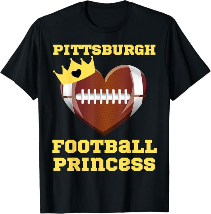 I Love Pittsburgh Football Princess Heart Graphic T-Shirt - Black with ...