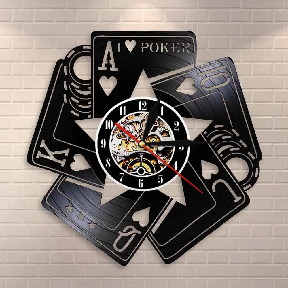 I Love Poker Royal Flush Spades Gamble Room Decorative Wall Clock Poker ...