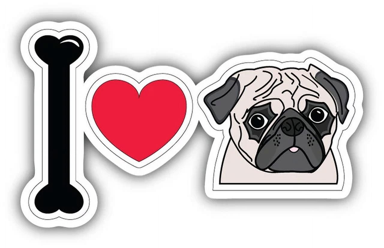 I Love Pugs Car Sticker Phone Decal Water Bottle Stickers Car Decals ...