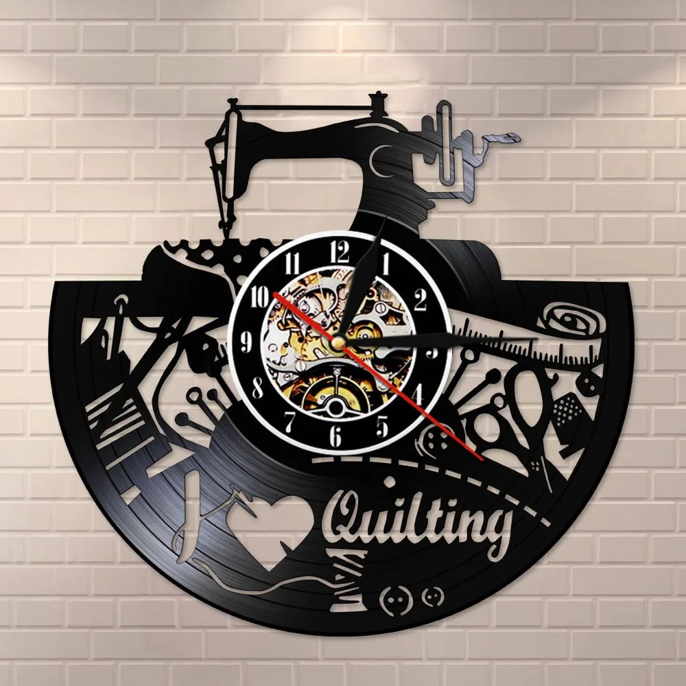 I Love Quilting Sewing Machine Tailor Shop Vinyl Wall Clock,Vinyl ...