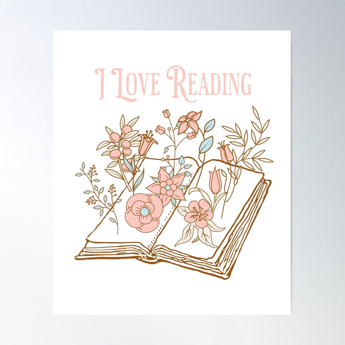 I Love Reading - Vintage Open Book With Flowers Reading Time Book Pink ...