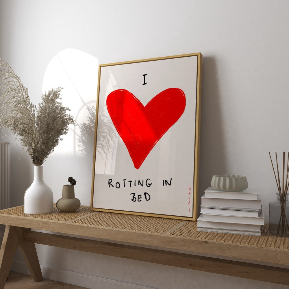 I Love Rotting In Bed Art Print Poster, Trendy Retro Print, Heart ...