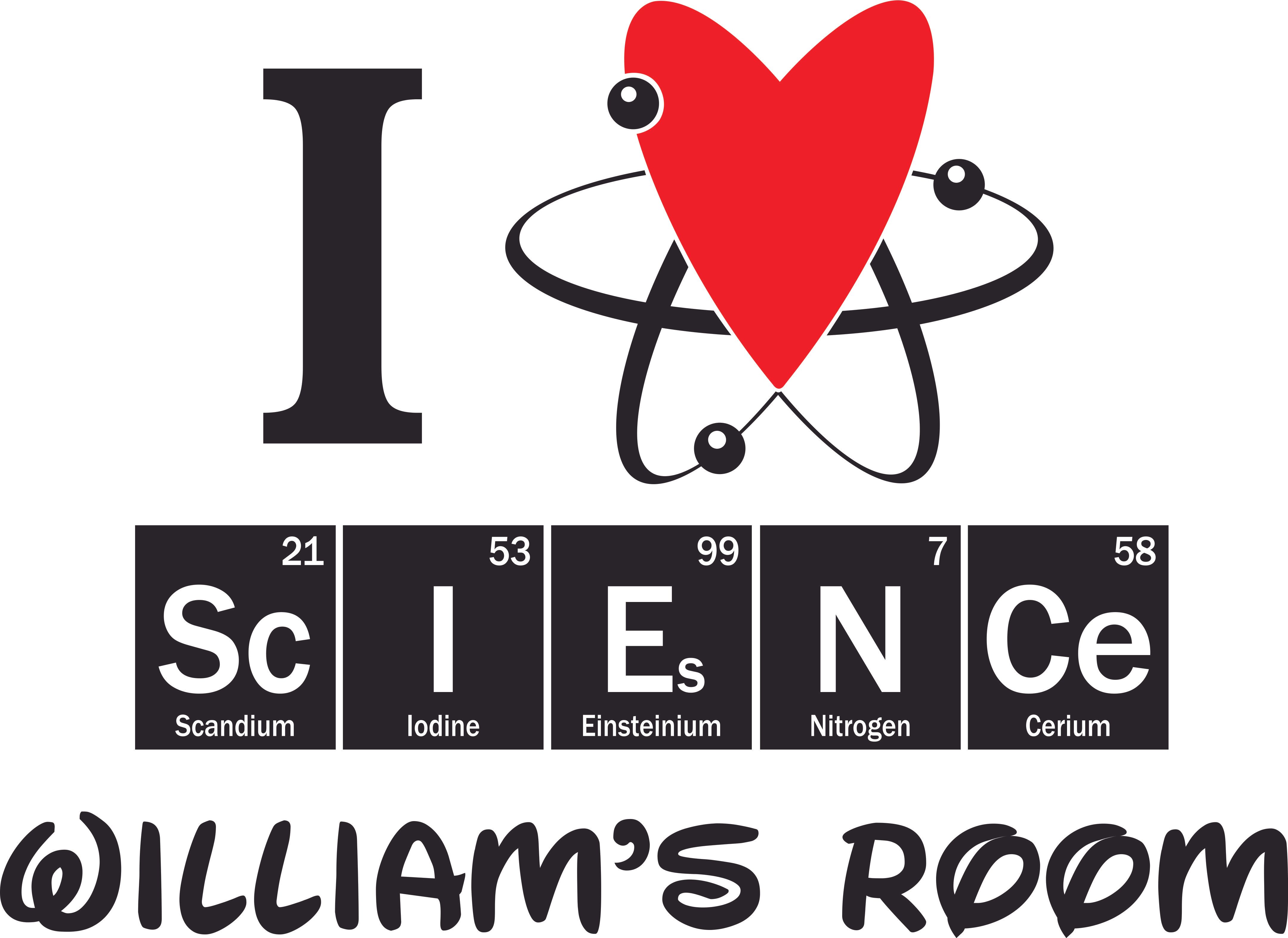 I Love Science Atom Elements Scientist Customized Wall Decal - Custom ...