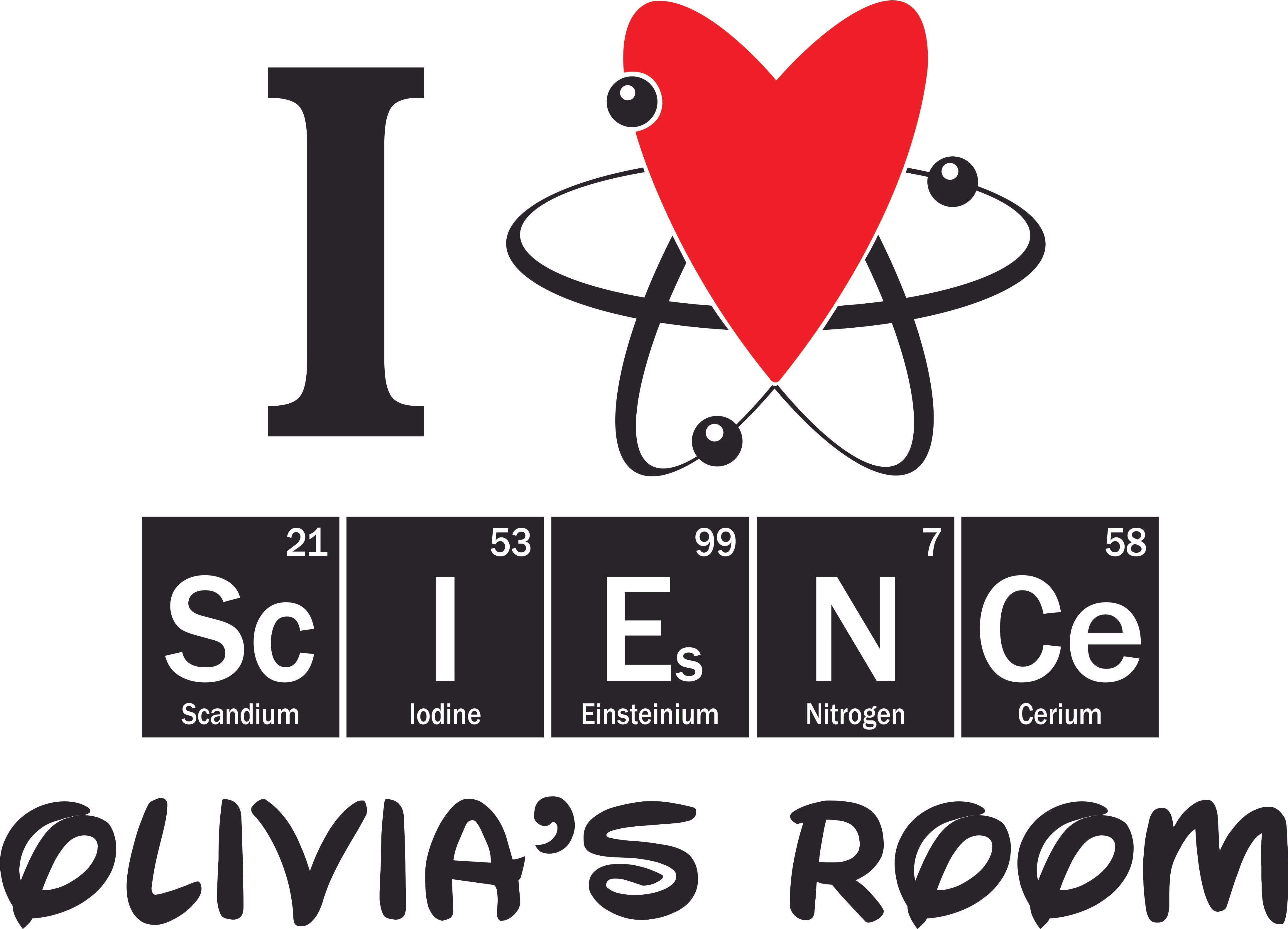 I Love Science Scientist Atom Elements Customized Wall Decal - Custom ...