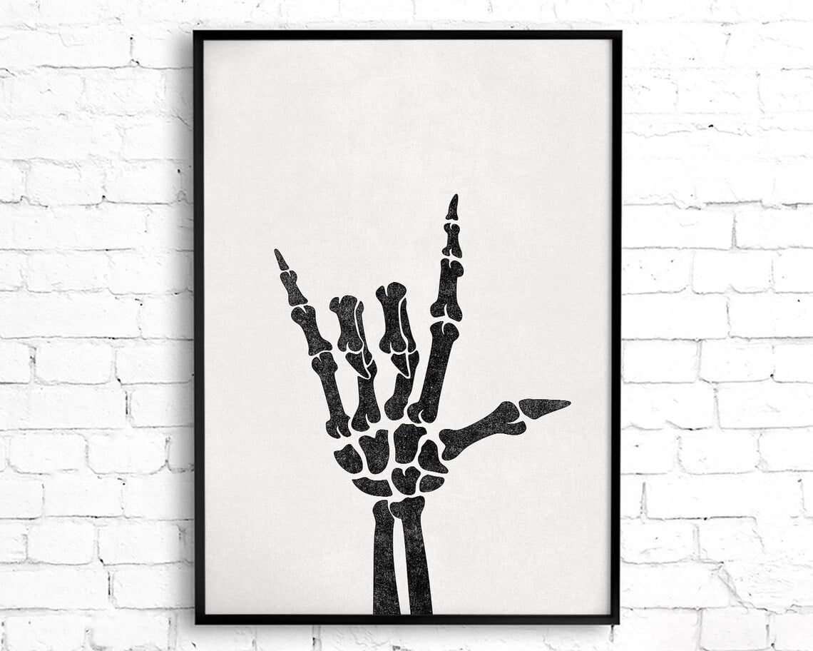 I Love You Hand Gesture Skeleton Print Ily Hands Skeleton Wall Art ...