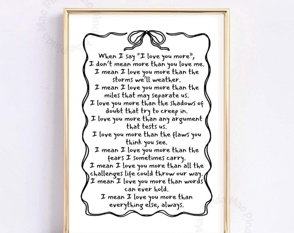 I Love You More Love Poem Valentines Printable, Anniversary Gift ...