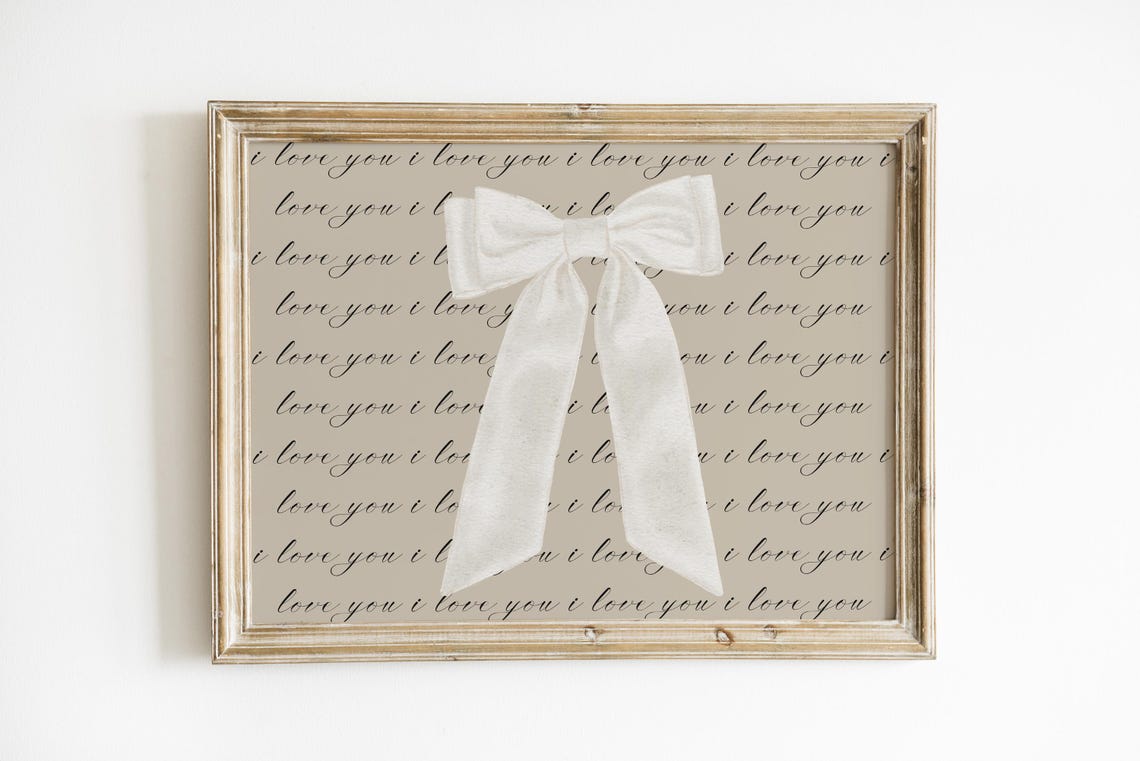 I Love You Print, White Bow Wall Art, Calligraphy Print, Horizontal ...