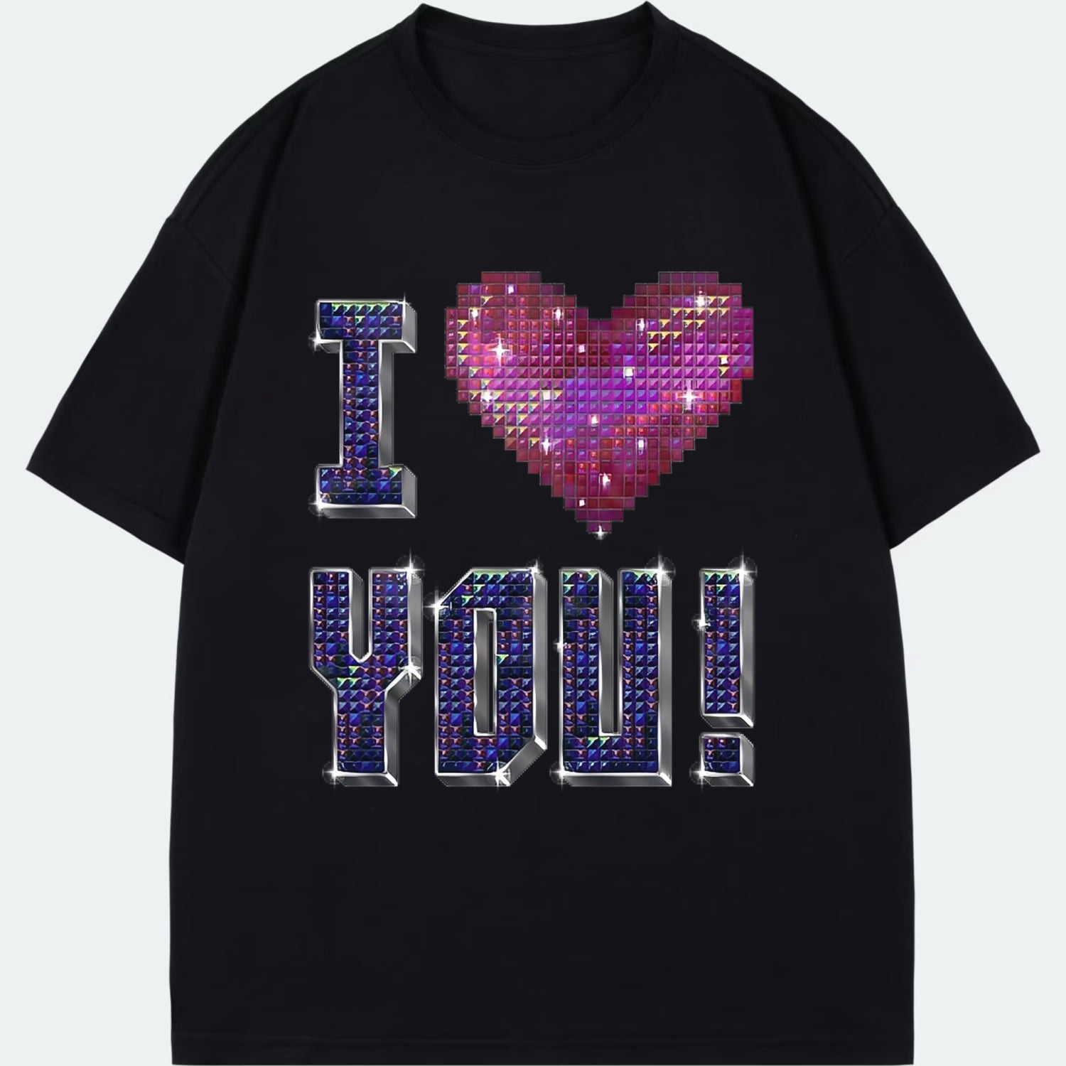 I Love You Rhinestone T Shirt Black Heart And Text Design For Romantic ...