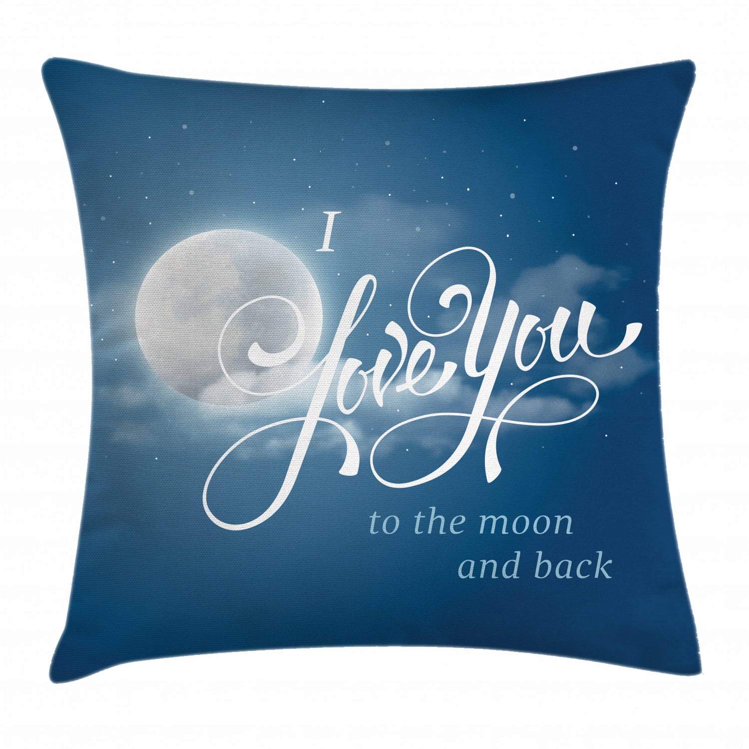 I Love You Throw Pillow Cushion Cover, Night Sky with Full Moon between Stars Cloud Dramatic ...