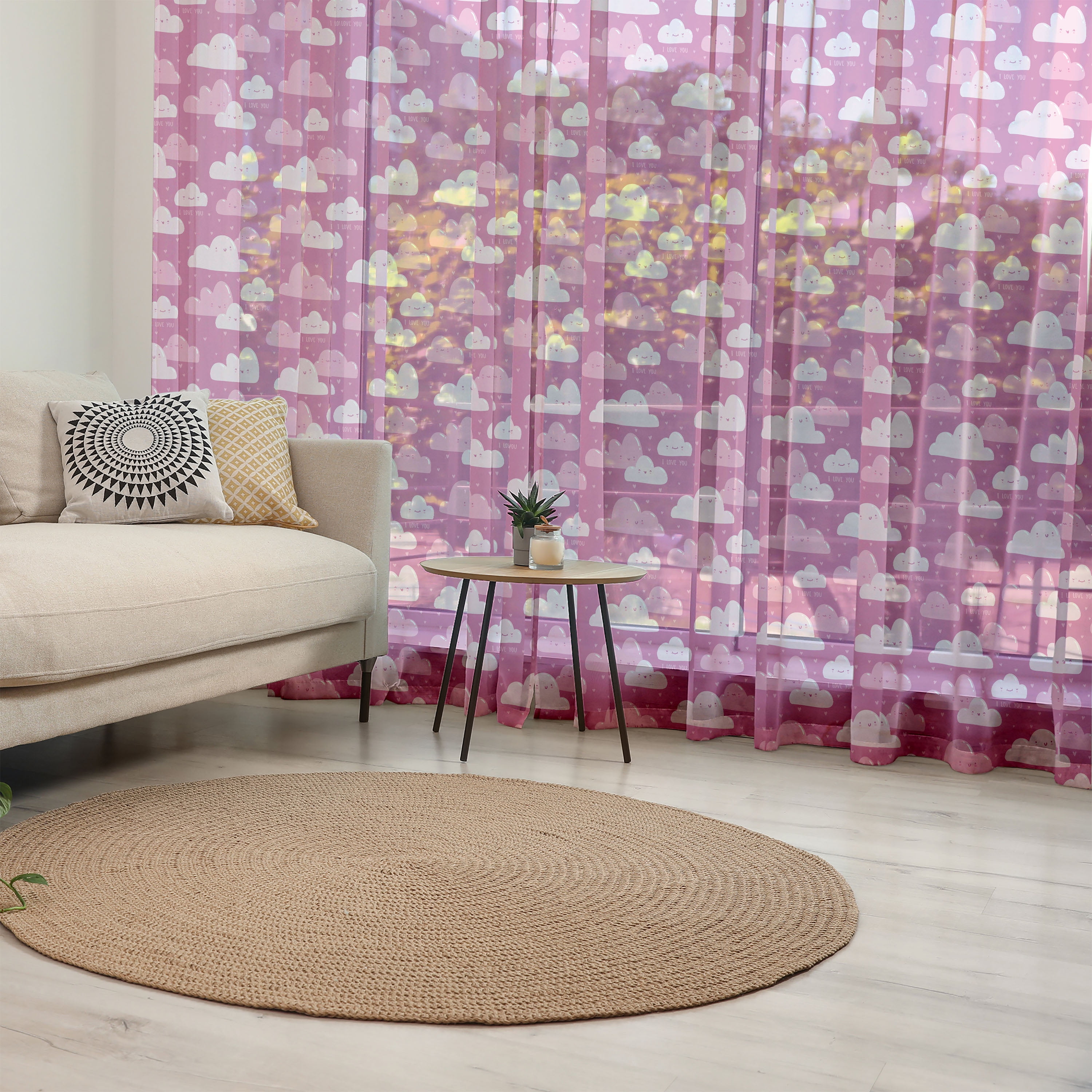 I Love You Tulle Curtains with Rod Pocket, Funny and Pink Cloud ...