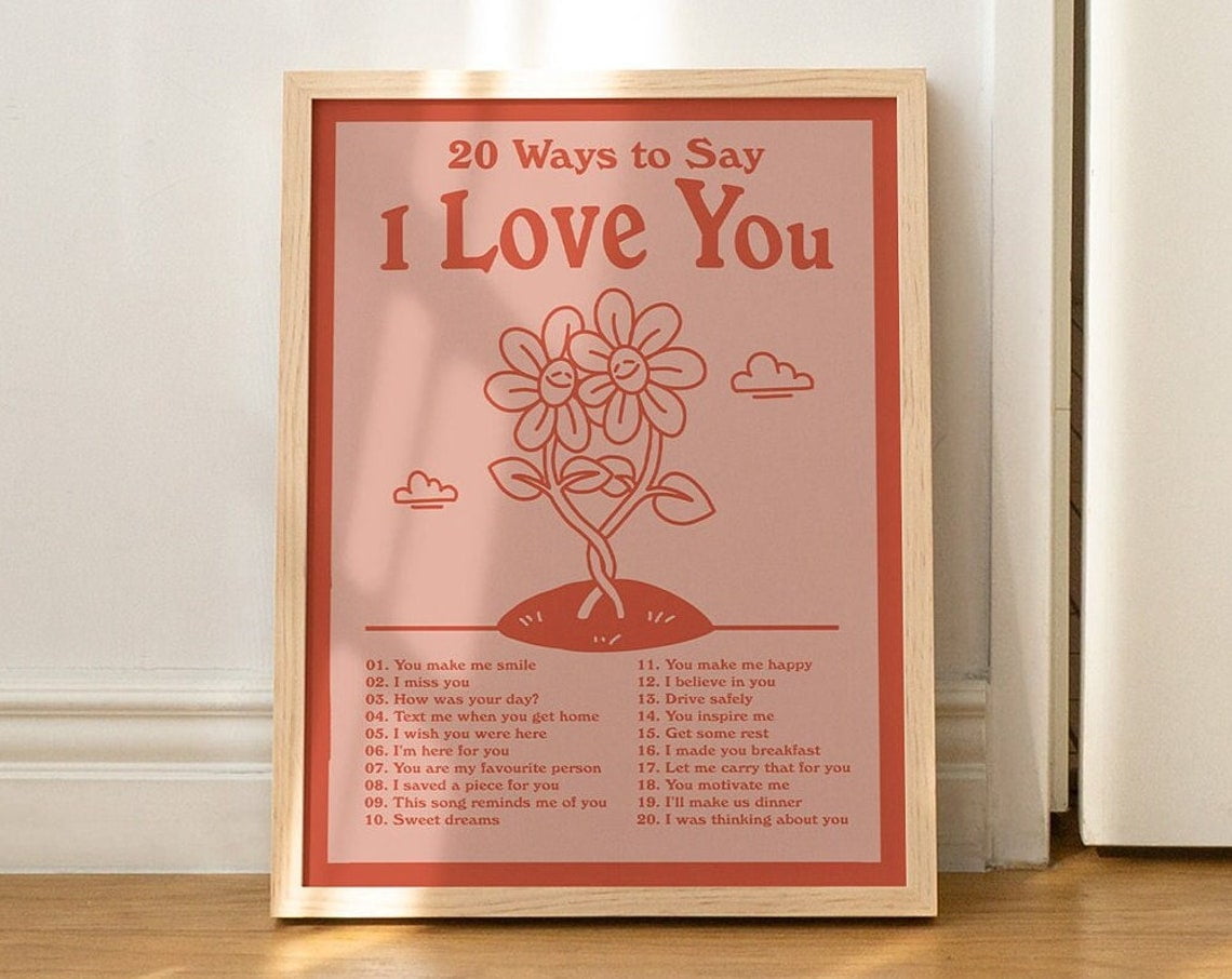 I Love You Wall Print, Retro Illustration, Cute Typographic Poster, Red ...