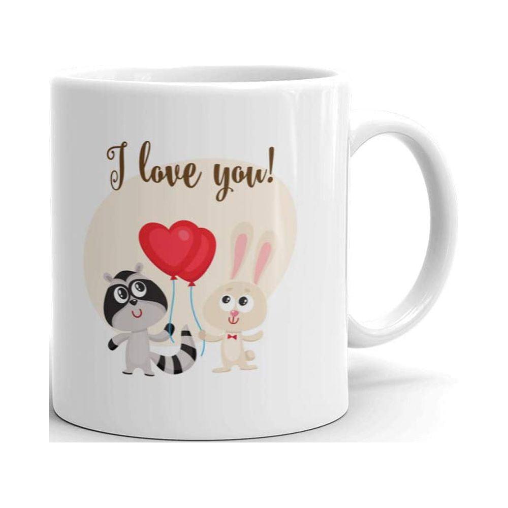 I Love You With Rabbit Raccoon Heart Shaped Coffee Tea Ceramic Mug ...