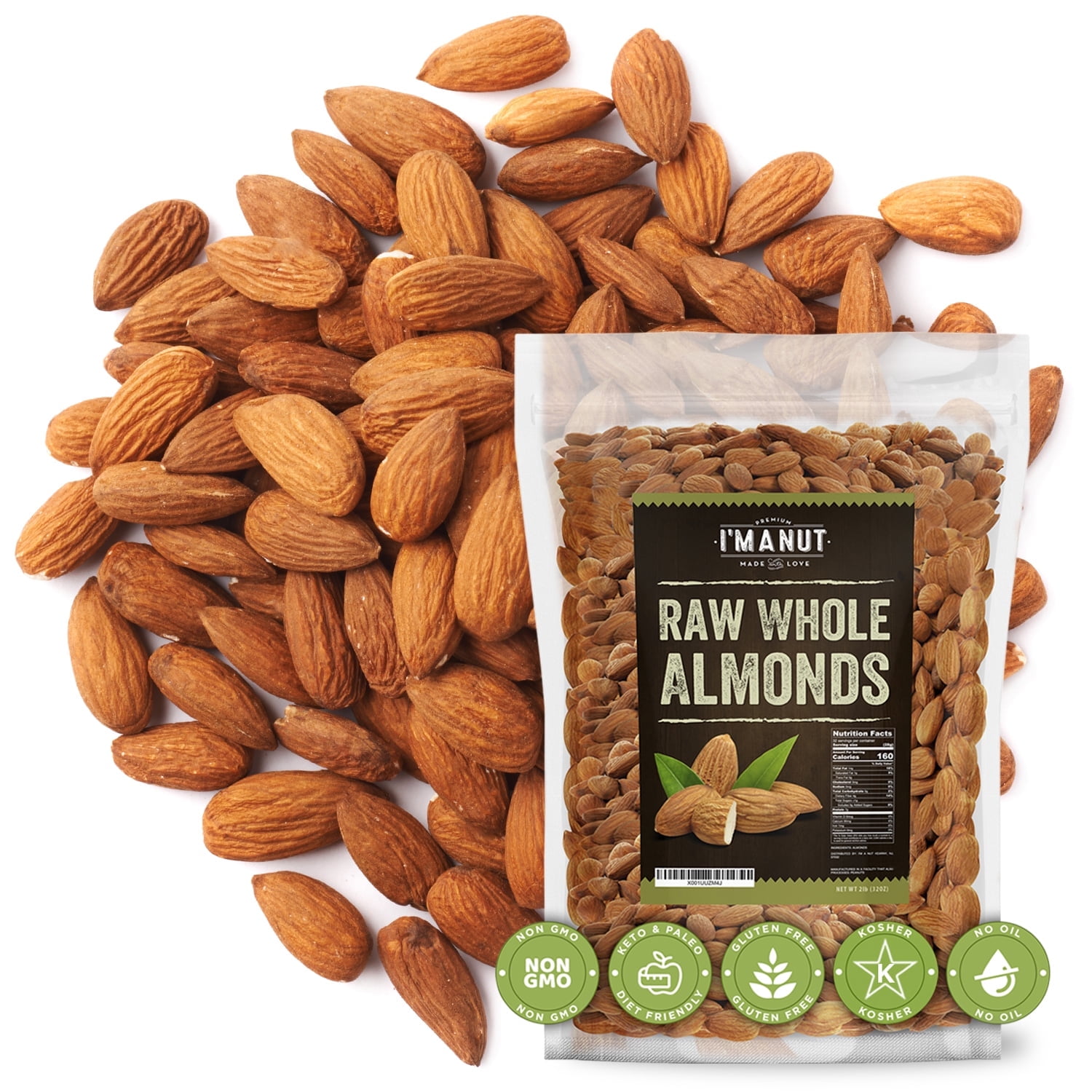I'M A NUT Raw Whole California Almonds-No PPO Non GMO Protein Boost ...