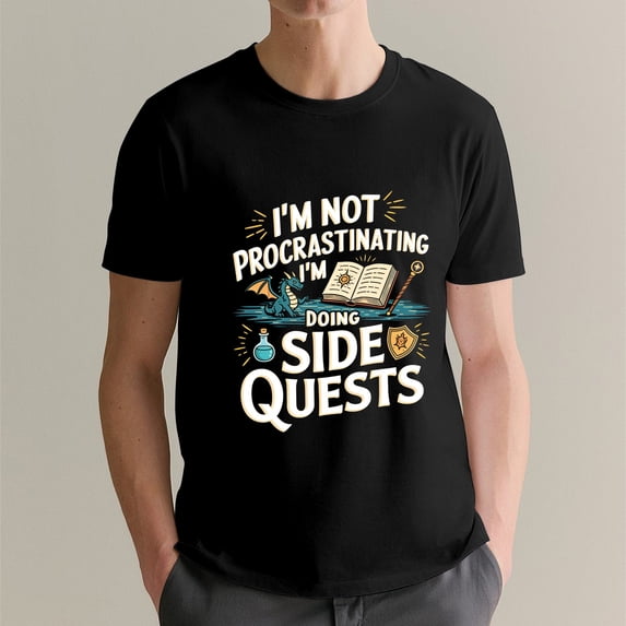 "I'M NOT PROCRASTINATING I'M DOING SIDE QUESTS" Unisex-Adult Black T ...