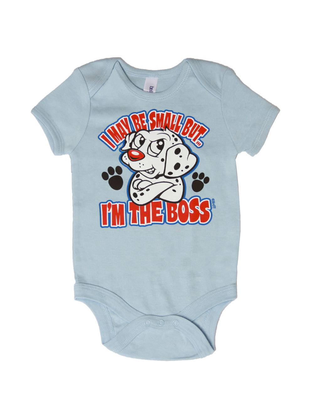 I May Be Small But I'm The Boss Dalmation Bodysuit, Baby Blue 12 months ...