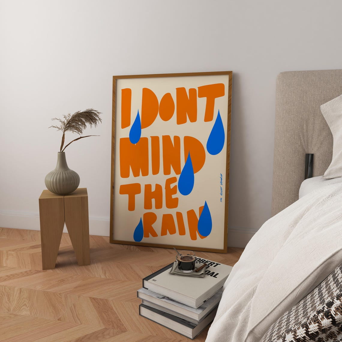 I Don'T Mind The Rain Art Print Poster, Rain Print, Trendy Retro Print Words Illustration, Mid ...