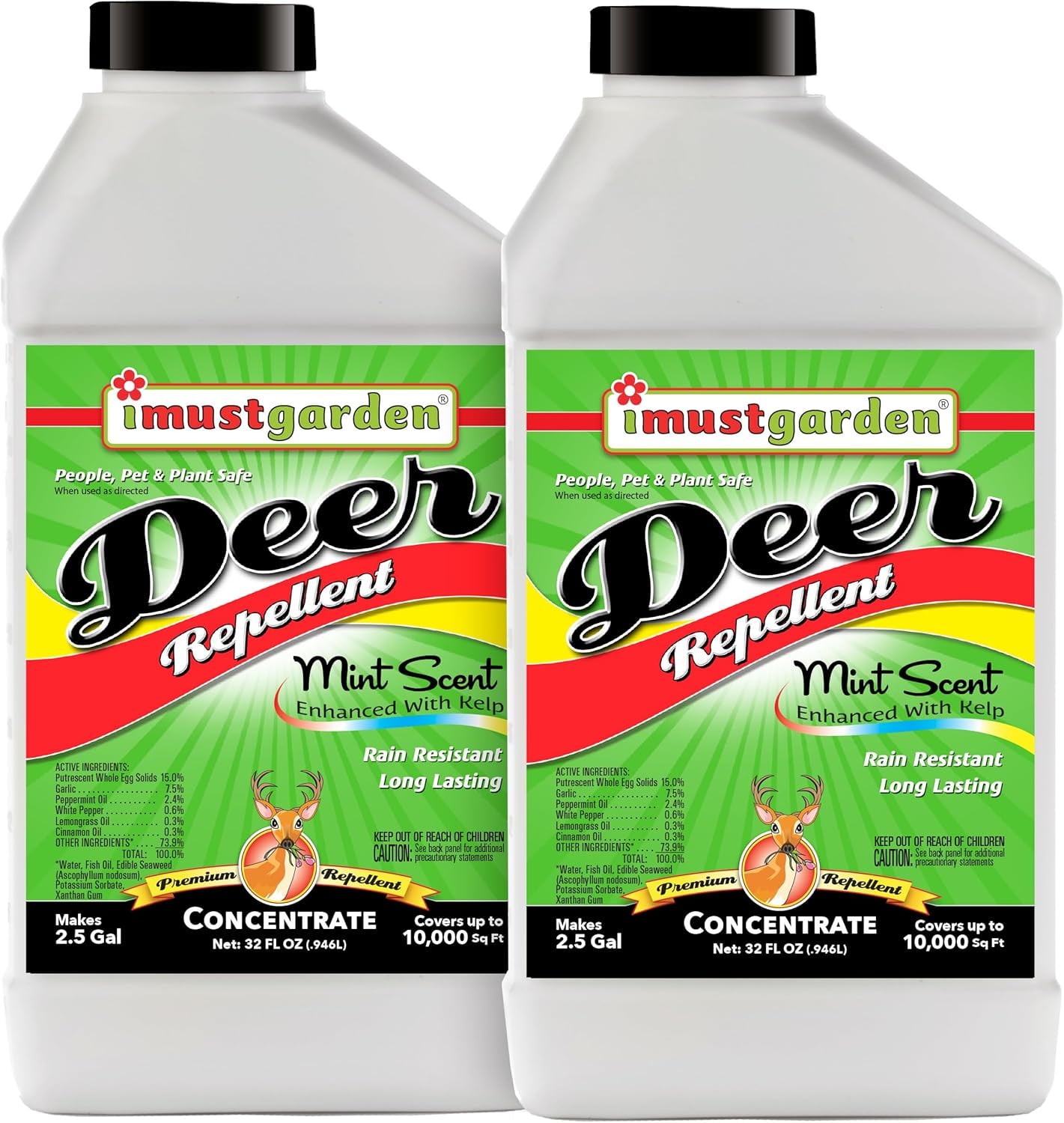 I Must Garden Deer Repellent Concentrate [2 Pack] - Natural Mint Scent - Two 32oz Bottles ...