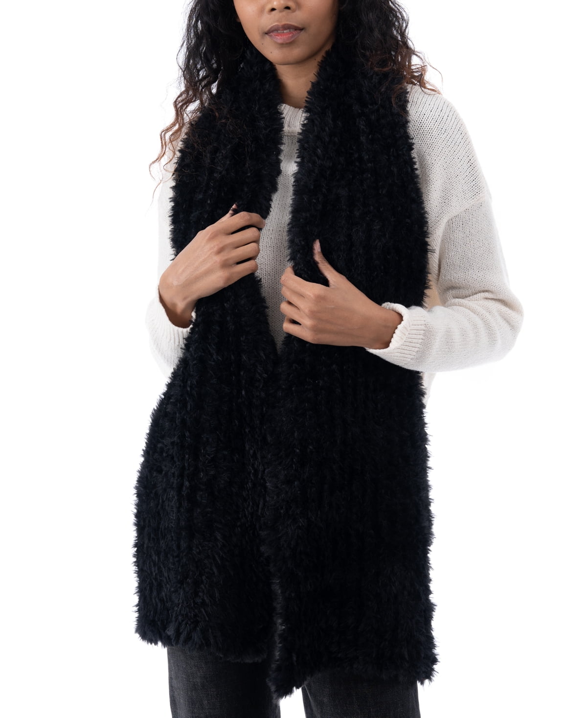 I.N.C. International Concepts Women's Faux-Fur Scarf, Black, One Size ...
