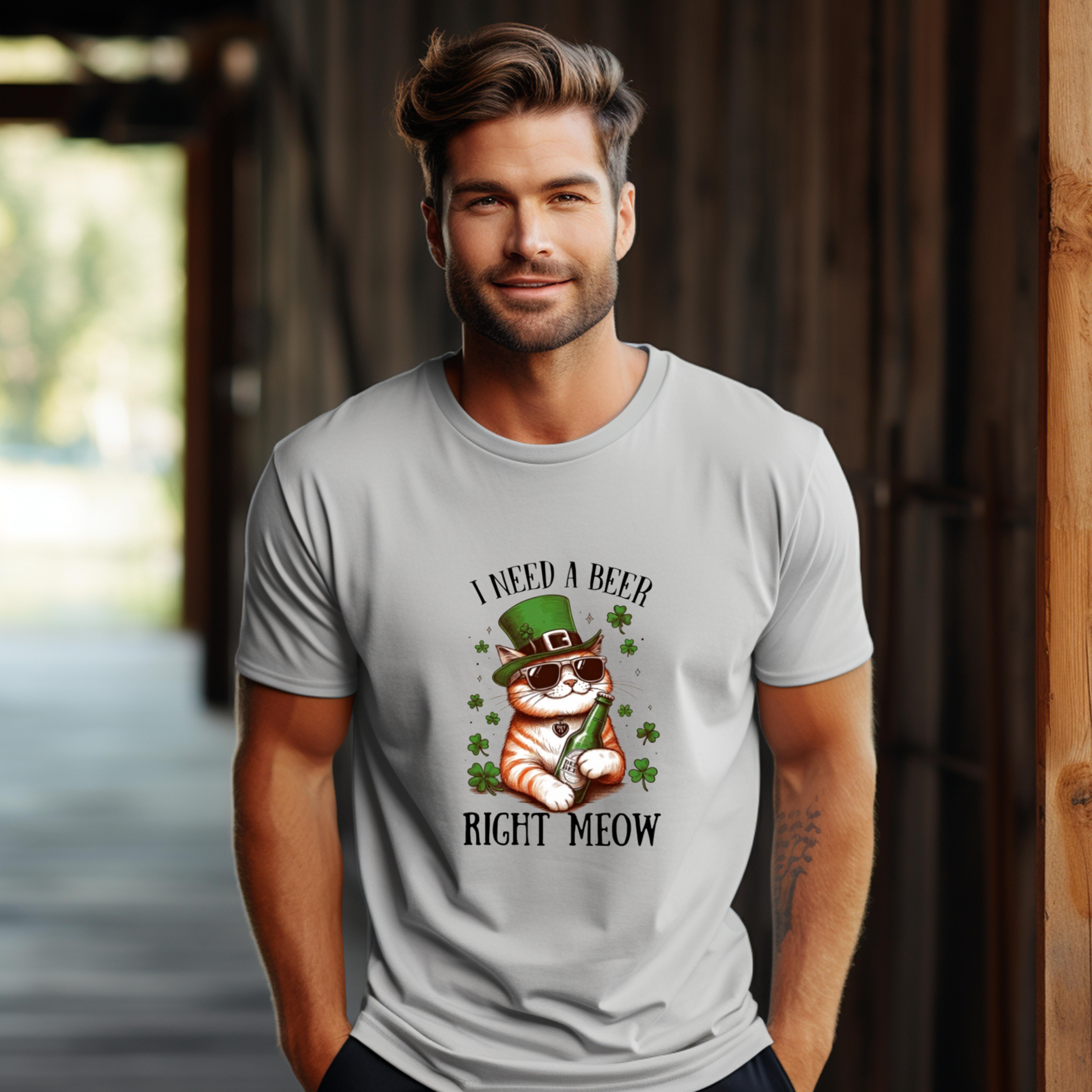 I Need A Beer Right Meow - Cat Holds Beer - St. Patrick's Day Cat T ...
