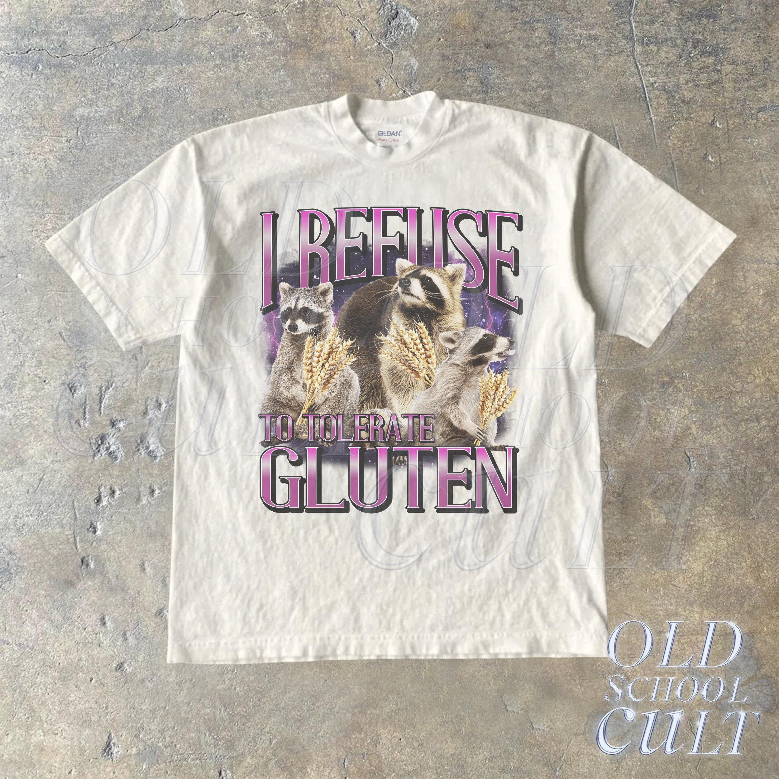I Refuse To Tolerate Gluten Graphic T Shirt, Unisex Funny Retro Raccoon ...