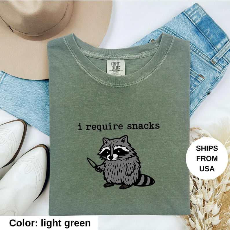 I Require Snacks Raccoon Tee, Funny Comfort Colors Shirt, Goblincore ...