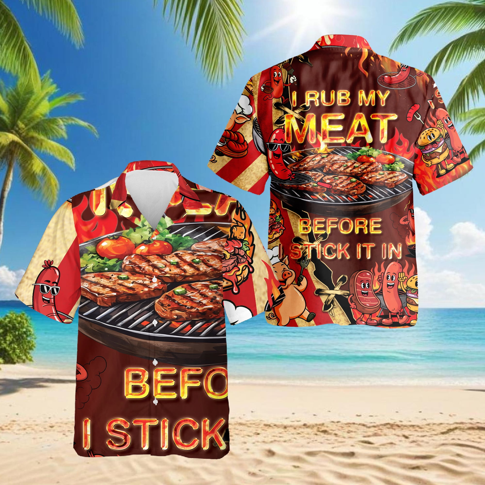 I Rub My Meat Hawaiian Shirt for Men, Button Down Summer Beach Short ...