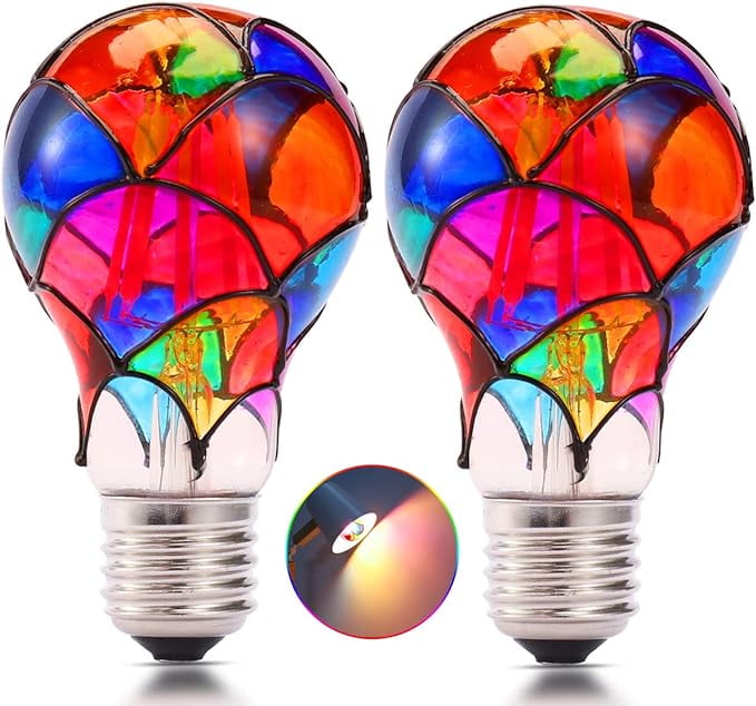 I-SHUNFA Edison Stained Glass LED Light Bulb, Heatless E26 A19/A60 ...