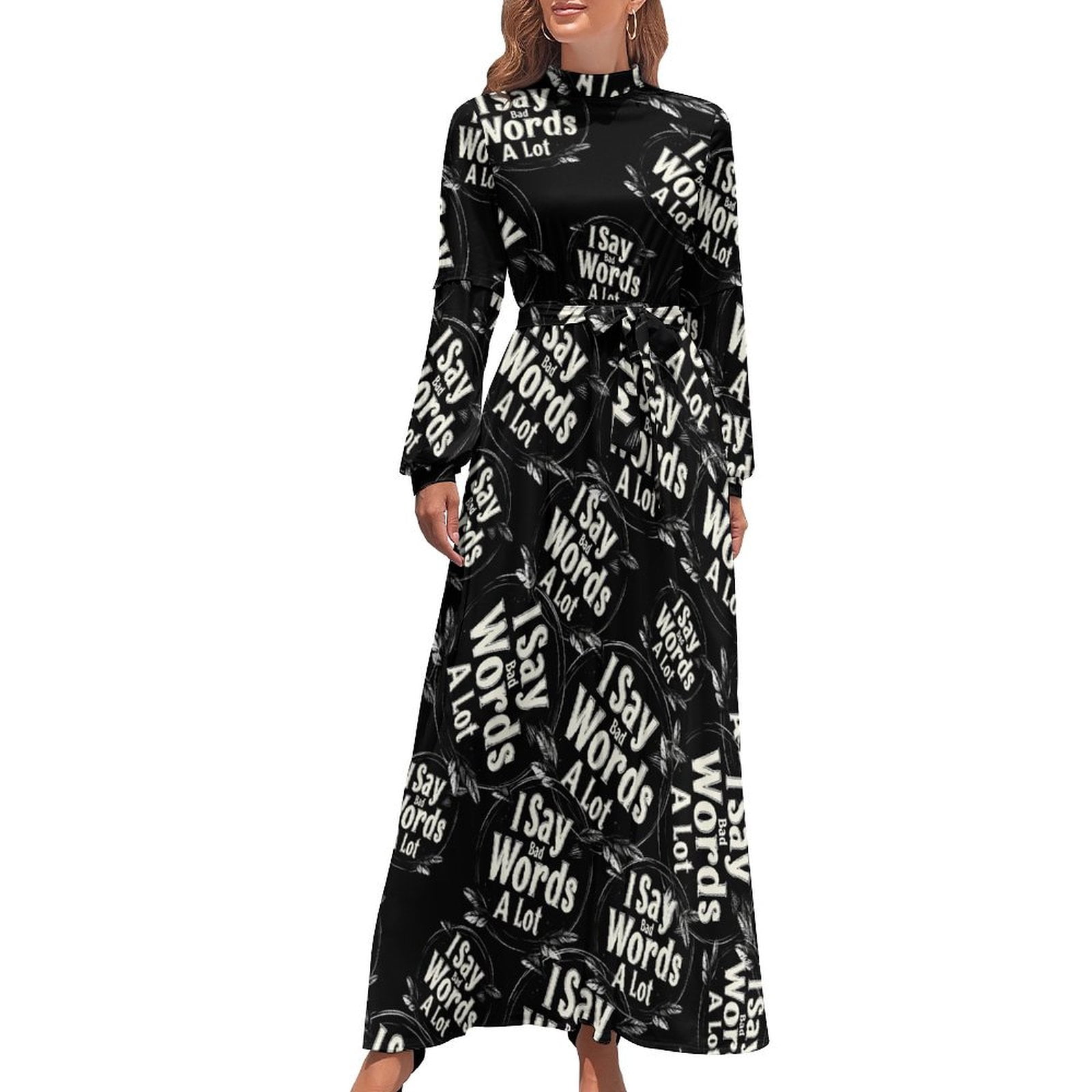 I Say Bad Words A Lot Women's Fall Maxi Dress Long Sleeve Turtleneck ...
