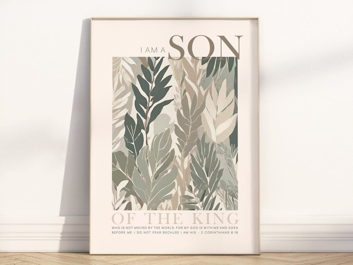 I Am A Son Of The King Bible Verse Wall Art, Boho Christian 2 ...