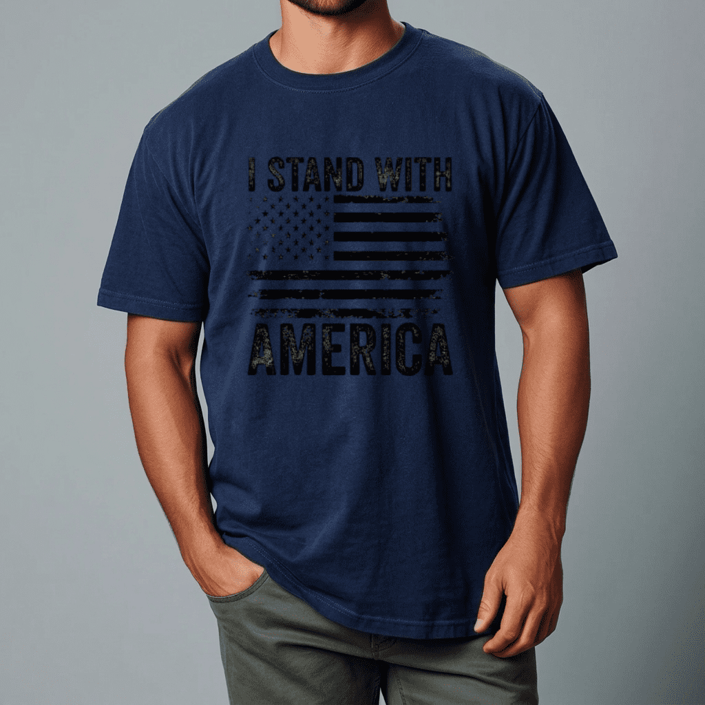 I Stand With America Patriotic Flag Graphic Bold Look Unisex Tees 5xl