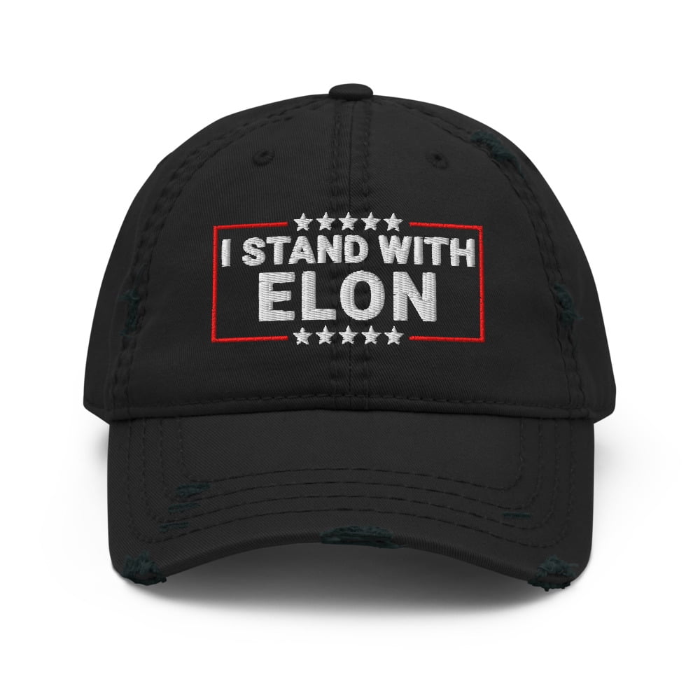 I Stand with Elon Embroidered Distressed Dad Hat, Thank You Elon (Black ...