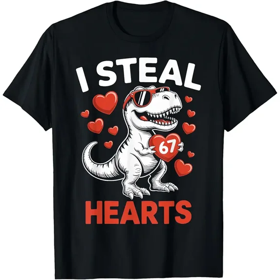 I Steal 67 Hearts Valentine’s Day 67 Meme 6 7 T-Rex Boys T-Shirt ...