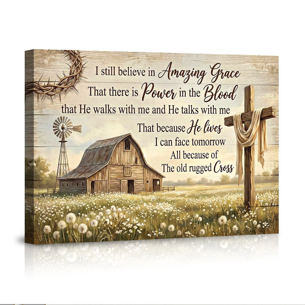 "I Still Believe in Amazing Grace" Farmhouse Christian Canvas Wall Art ...