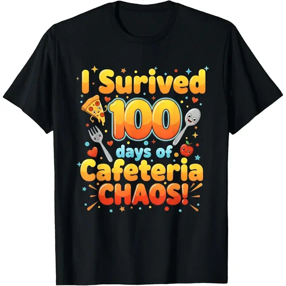 I Survived 100 Days of Cafeteria Chaos Funny Lunch Lady T-Shirt ...