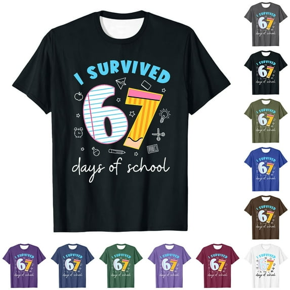 I Survived 67 Days of School Funny Meme Teacher Student T-Shirt Men ...