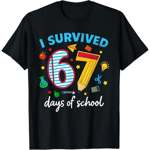 I Survived 67 Days of School Funny Meme Teacher Student T-Shirt ...