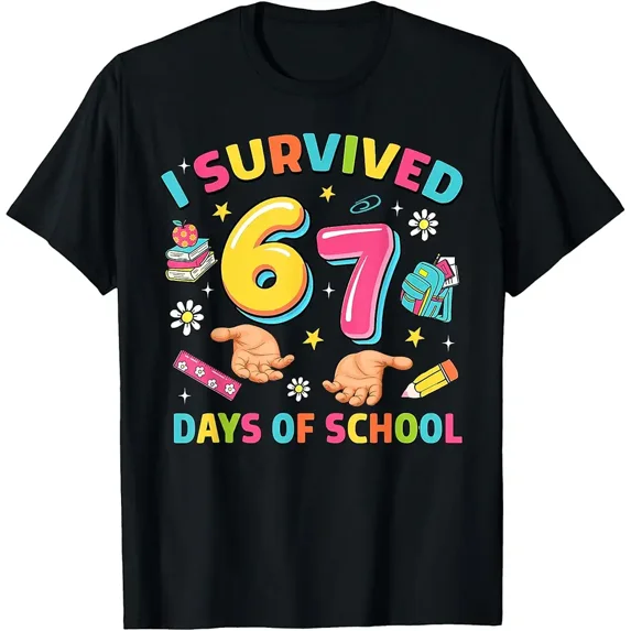 I Survived 67 Days of School Funny Six Seven Meme Girl Boy T-Shirt ...
