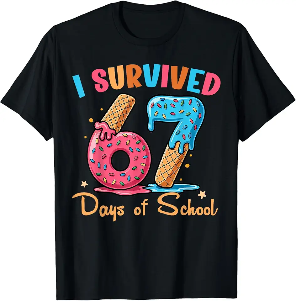 I Survived 67 Days of School Funny Six Seven Meme Teacher T-Shirt ...