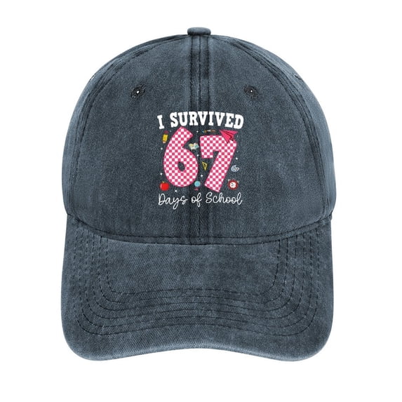 I Survived 67 Days of School Navy Hat Adjustable Funny Fashion Unisex ...