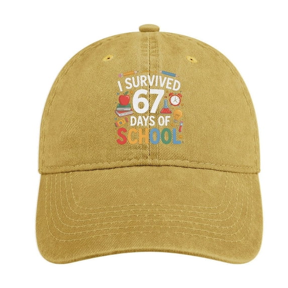 I Survived 67 Days of School Sand Colour Hat Adjustable Funny Fashion ...
