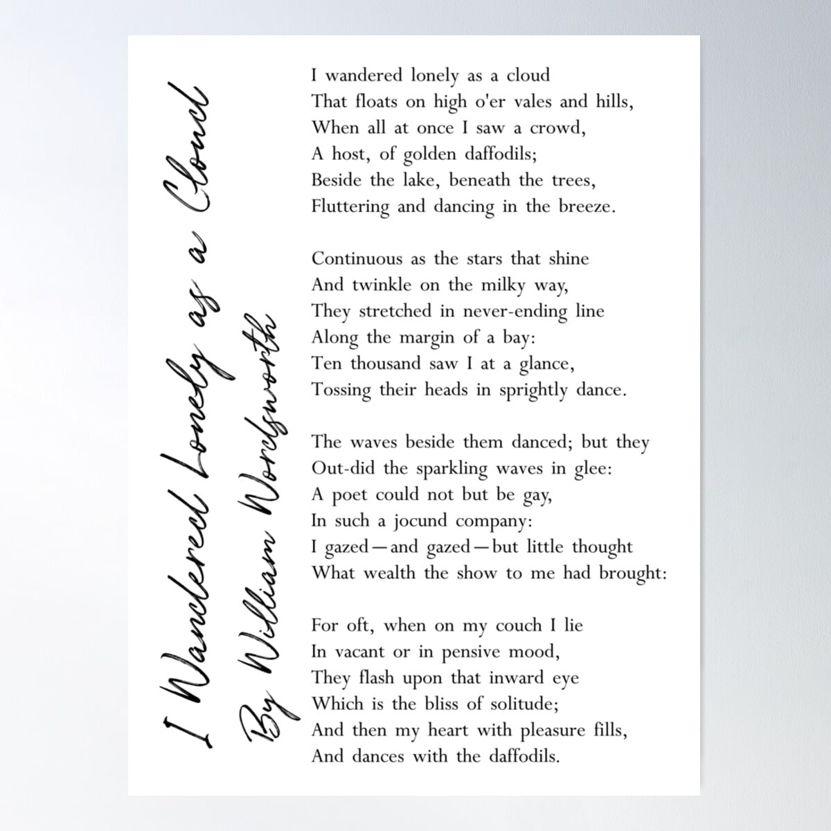 I Wandered Lonely As A Cloud' Wordsworth Poem Poster Wall Art, Modern ...