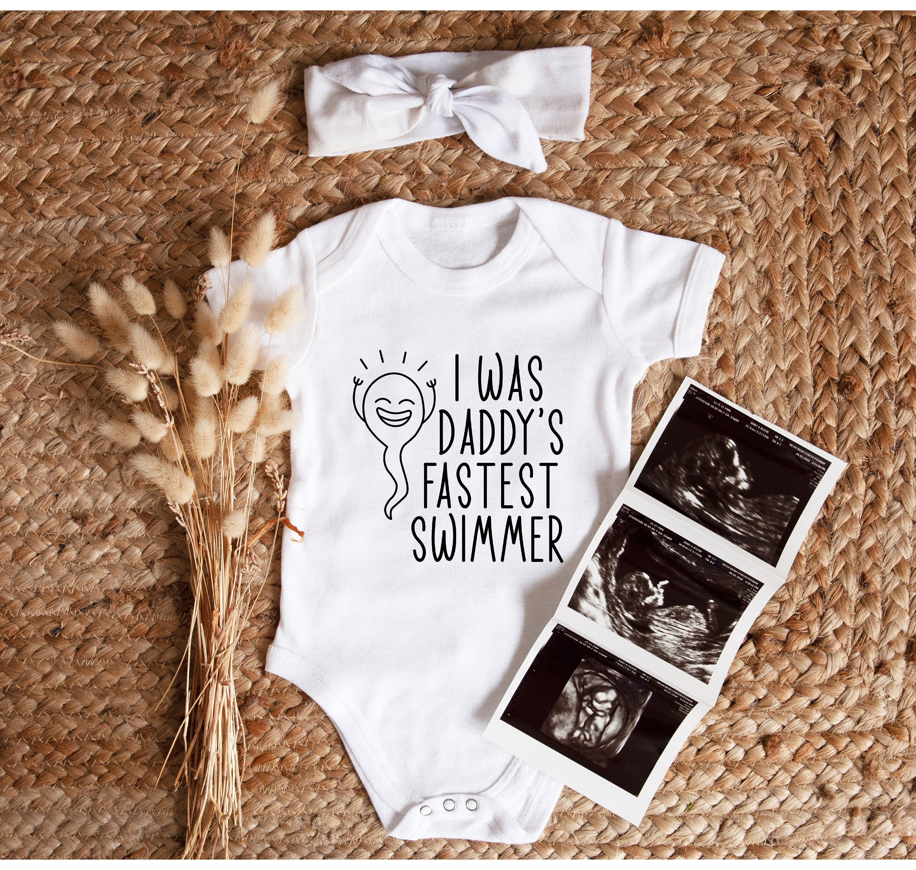 I Was Daddy'S Fastest Swimmer Onesie, Funny Baby Onesies, Hello Daddy ...