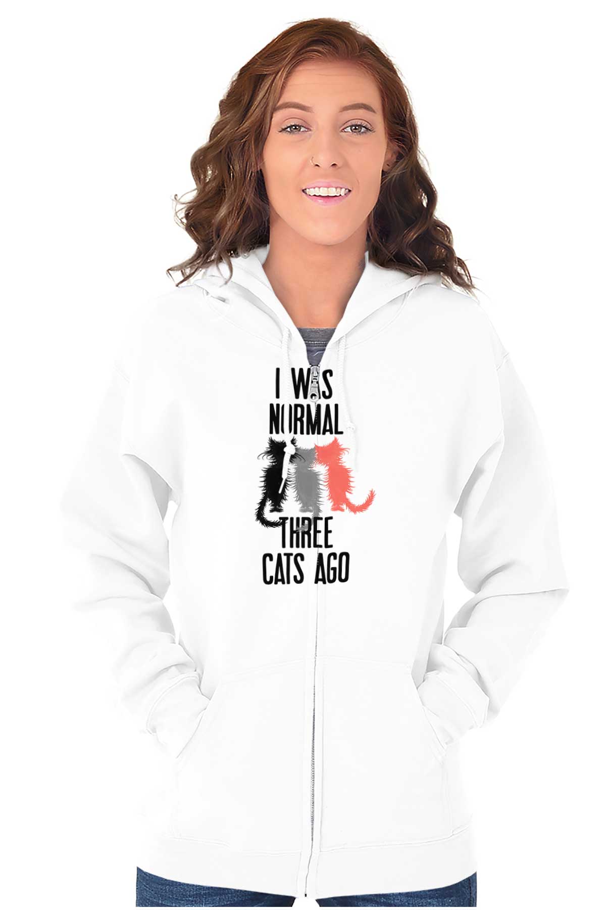 I Was Normal Three Cats Ago Hilarious Womens Plus Size Graphic Zipper ...