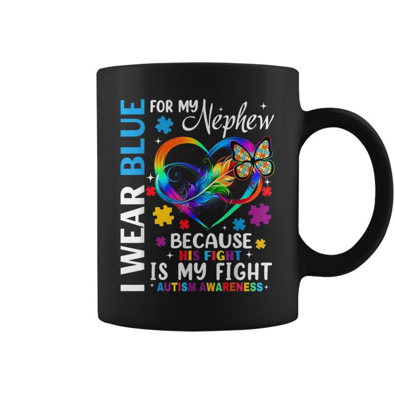I Wear Blue For My Nephew Autism Awareness Month Uncle Aunt Coffee Mugs ...