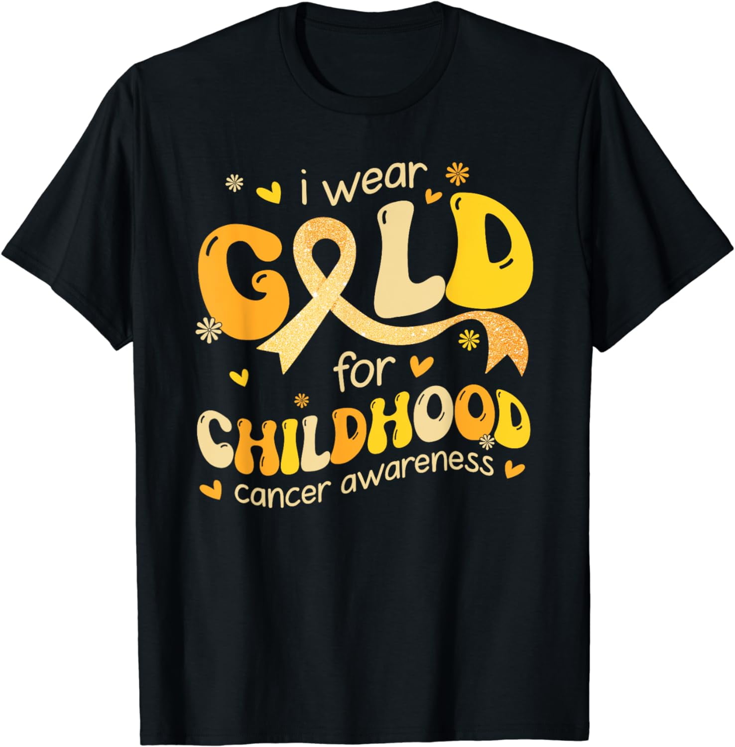 I Wear Gold Childhood Cancer Awareness Support Retro Groovy T-Shirt ...