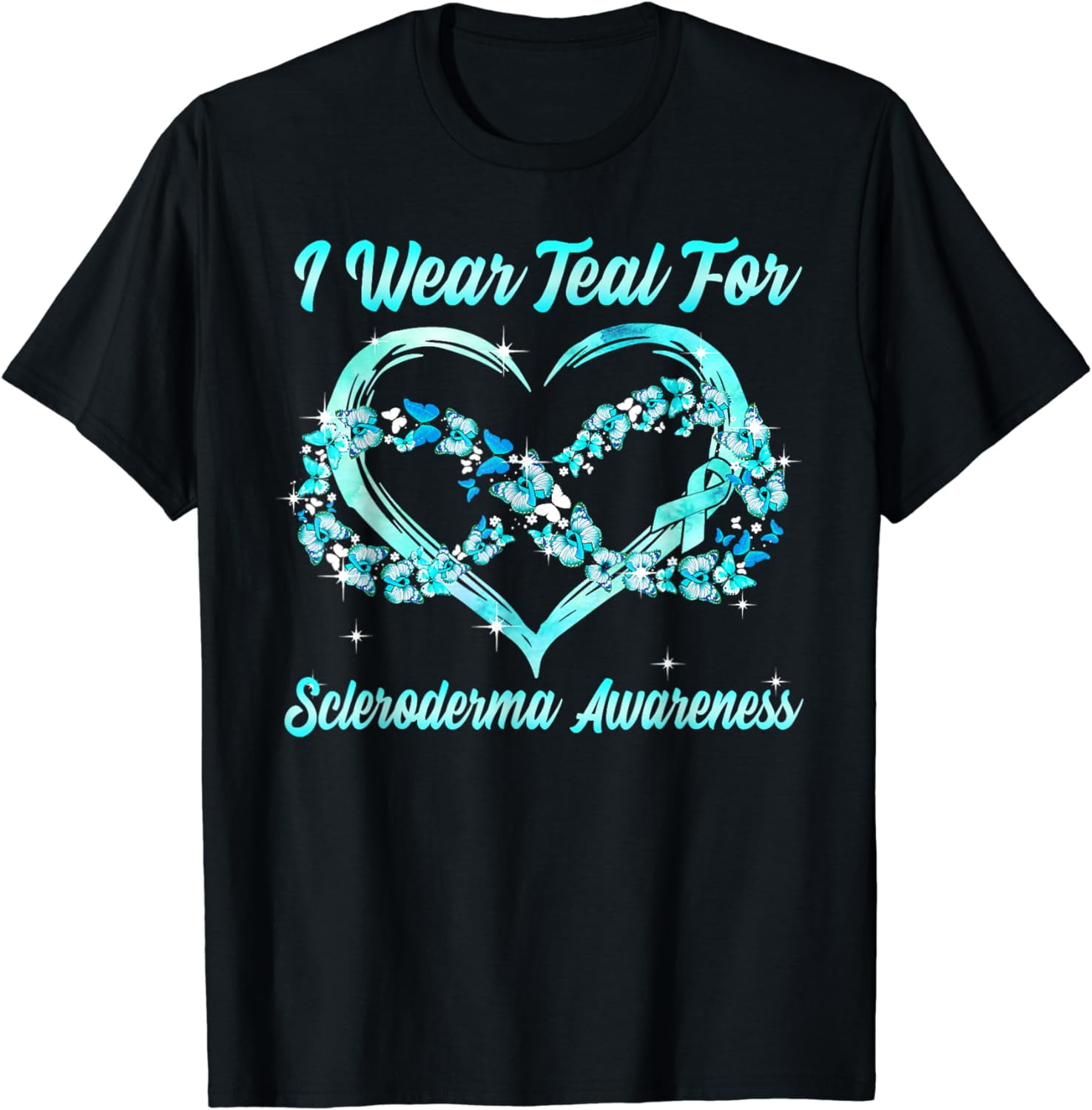 I Wear Teal For Scleroderma Awareness Heart Butterfly Cotton T-Shirt - Walmart.com