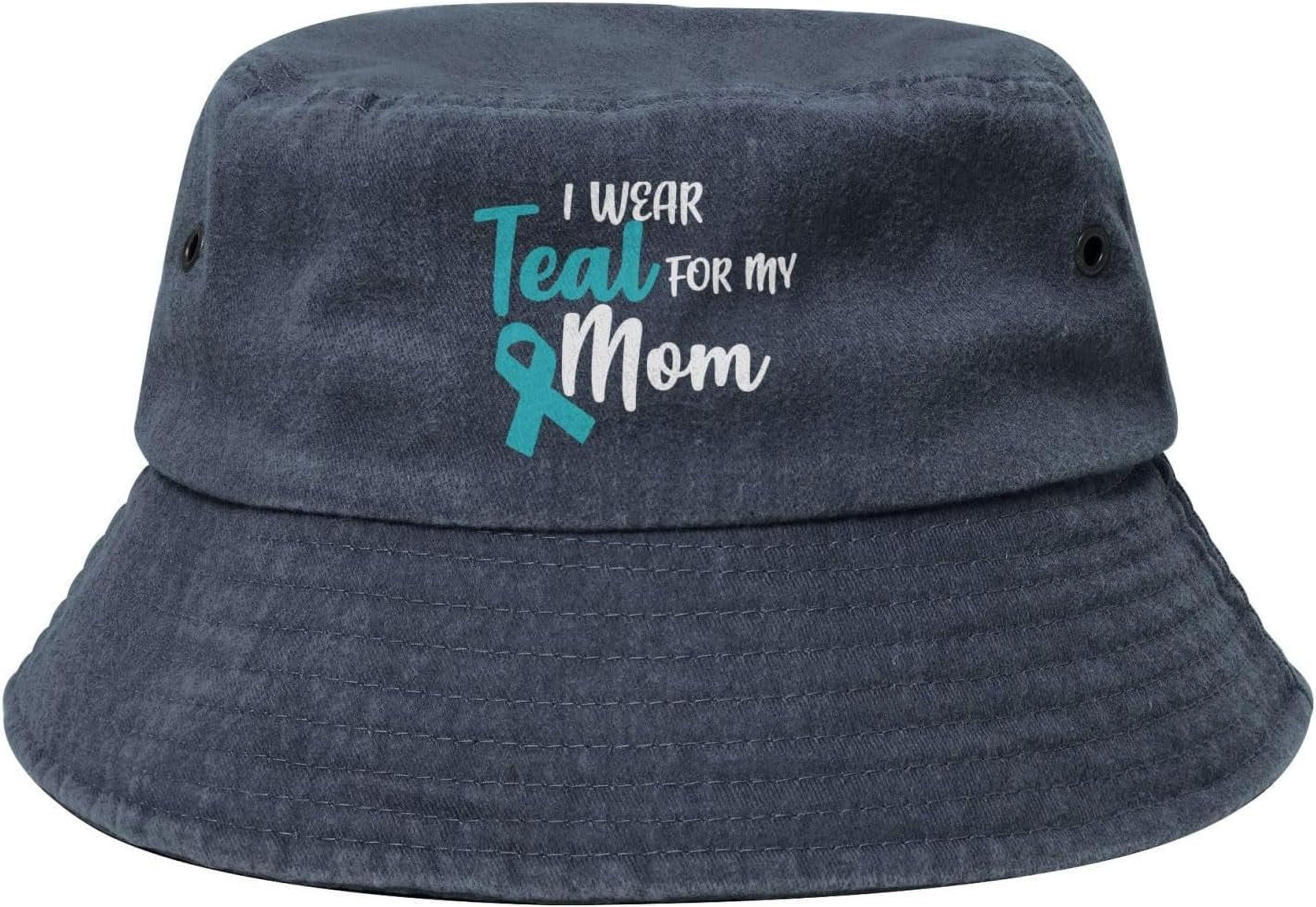 I Wear Teal for My Mom Ovarian Cancer Bucket Hat Summer Sun Hat ...