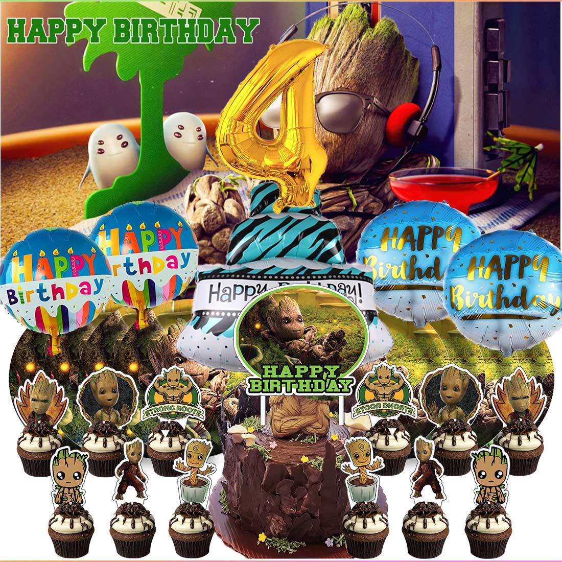 I am Groot 4th Tableware Balloons Cake Toppers Backdrop Banner Supplies ...