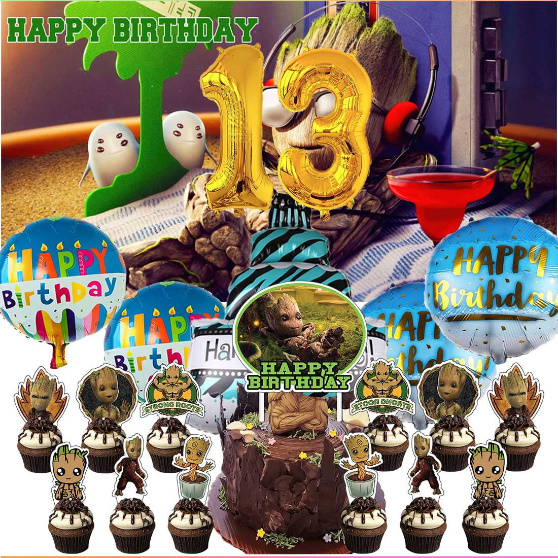 I am Groot Party Supplies Decor 13th Kit Balloons Birthday Cake Topper ...